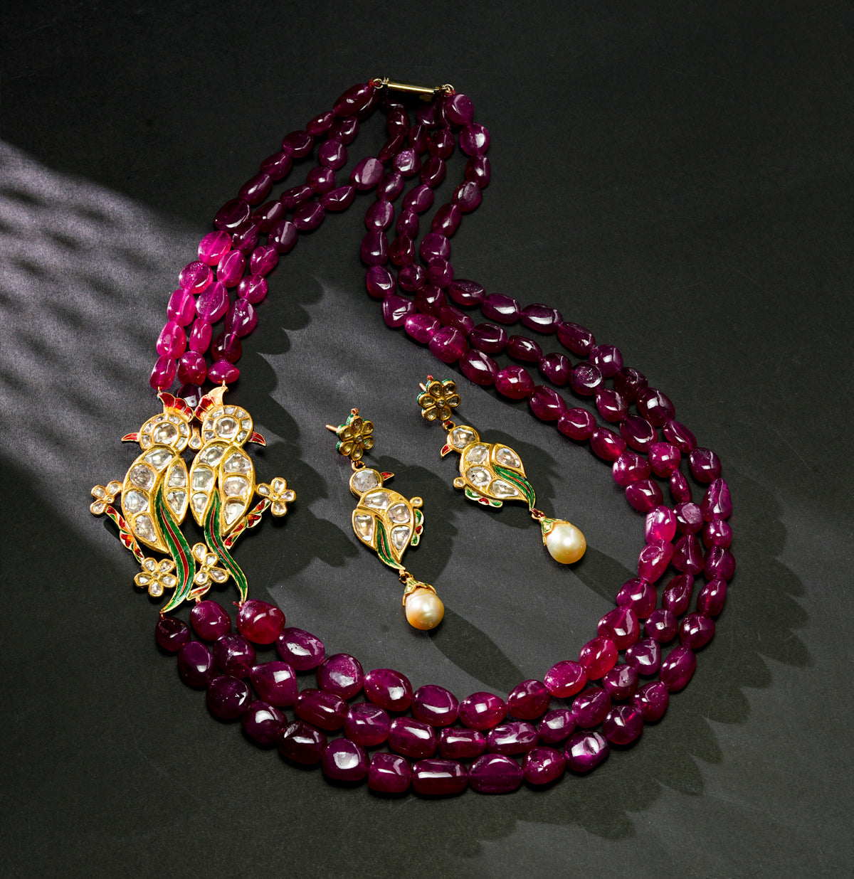 Charming Gold Ruby Side Pices Necklace – Darpan Mangatrai Pearls ...
